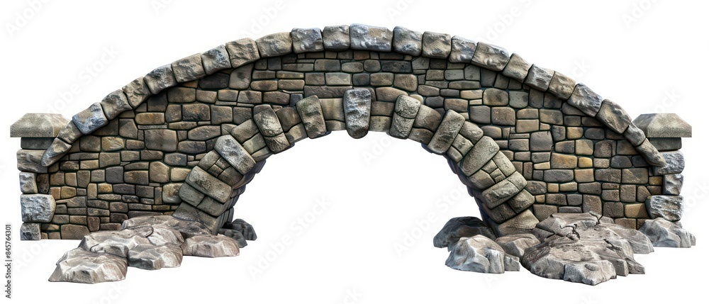 medieval stone bridge, isolated on a white backdrop, evokes the spirit ...