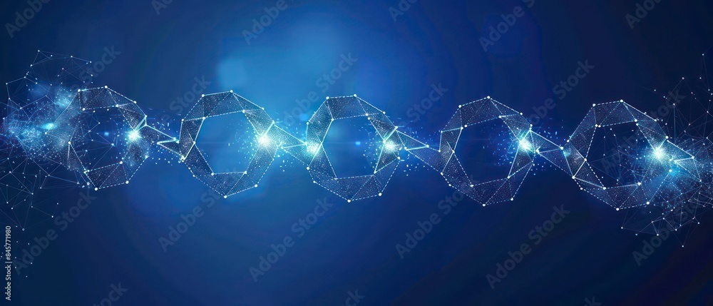 Abstract blue background with light polygons forms a flowchart ...