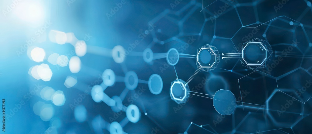 Abstract blue background with light polygons forms a flowchart ...