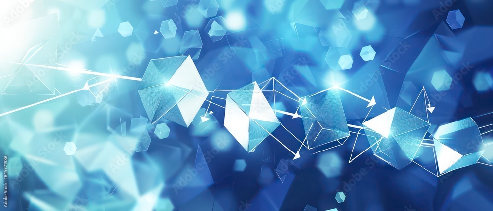 Abstract blue background with light polygons forms a flowchart ...