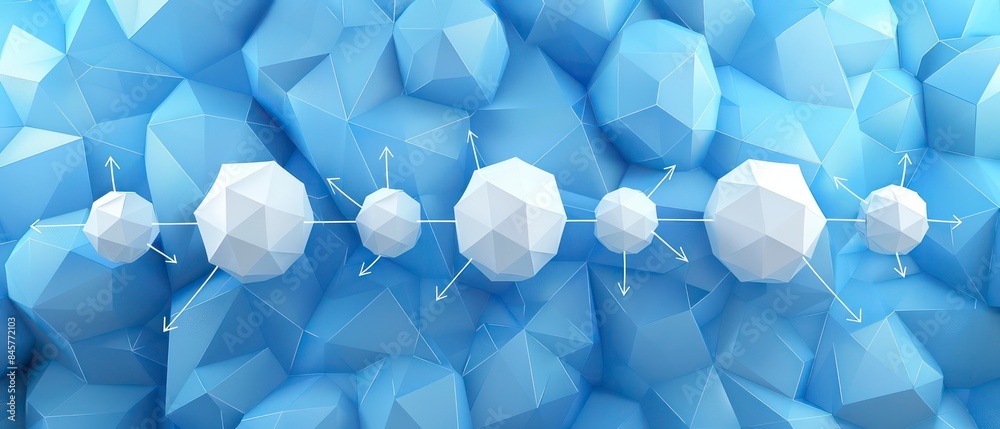 Abstract blue background with light polygons forms a flowchart ...