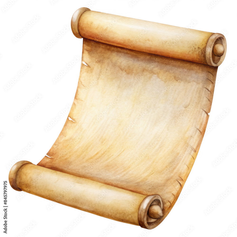 Vintage Scroll Illustration showing a detailed watercolor painting of ...