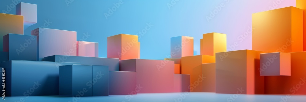 Vibrant abstract cityscape featuring geometric cubes in bold gradients ...
