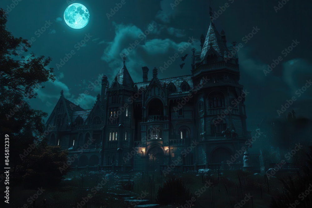 creepy haunted vampire mansion at night eerie gothic architecture under ...