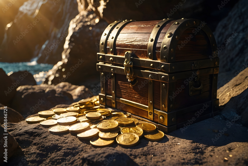 Pirate Chest Overflowing with Gold and Fortune in a Mysterious Dark ...