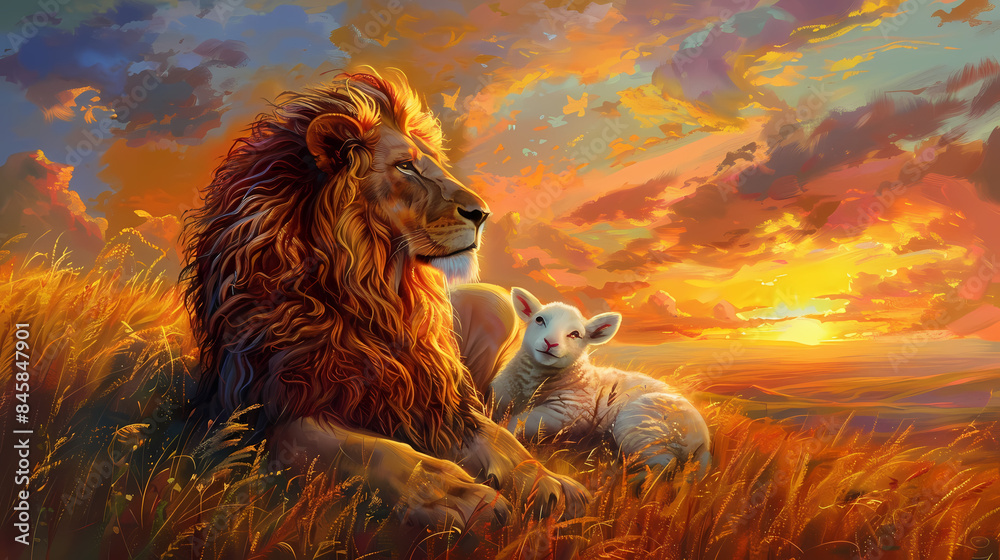 Illustration of Jesus Christ as the Lamb of Sacrifice and Lion of ...