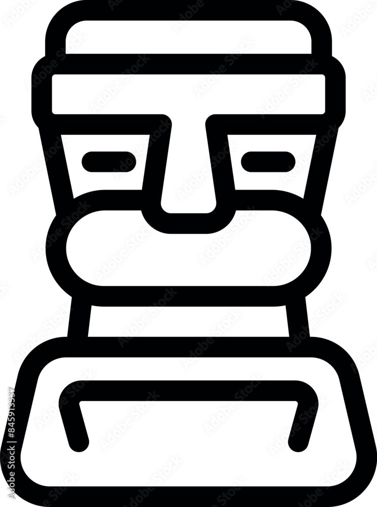 Simple black and white line art of a moai statue, a monolithic human ...