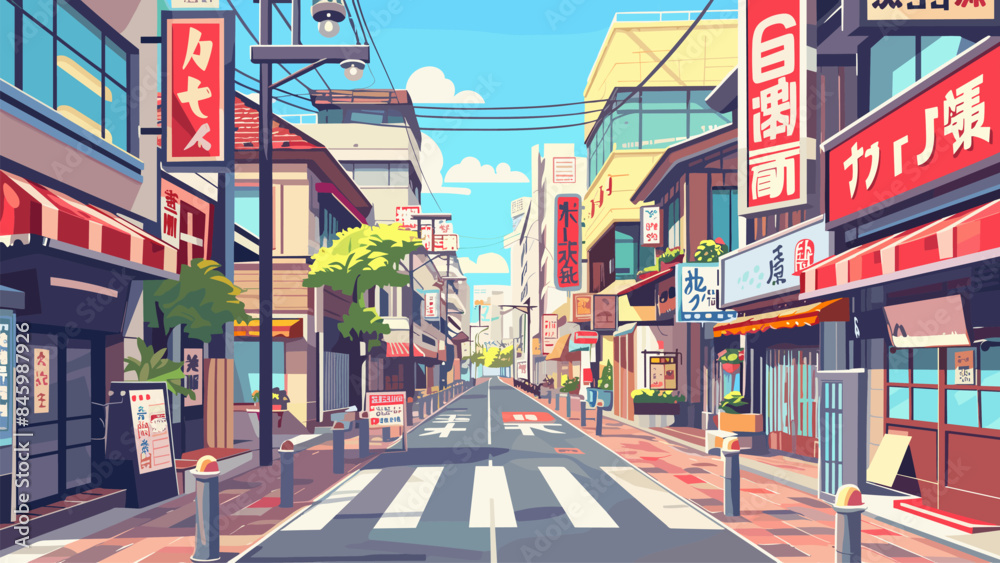 Cartoon Modern Tokyo Street with Many Signs and Retail Spaces ...