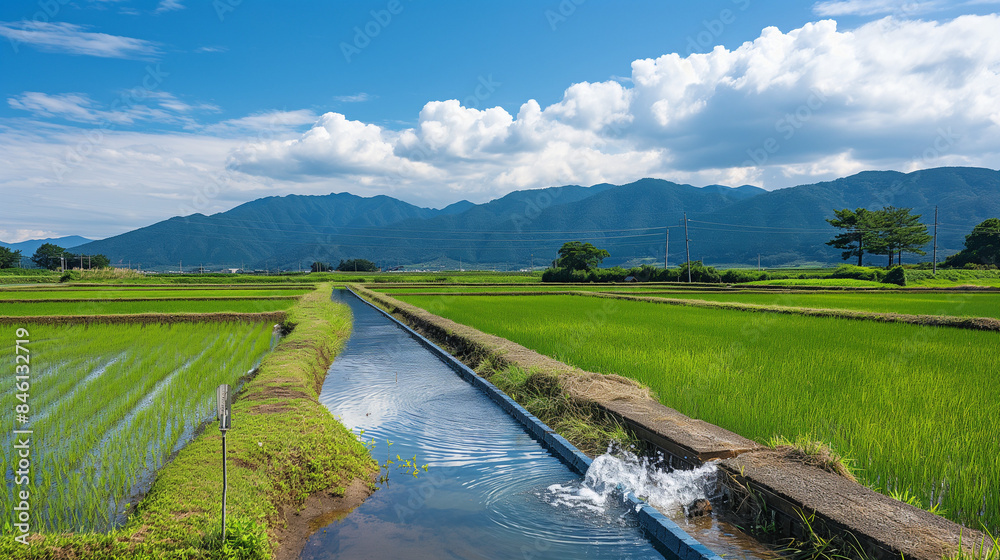 Irrigation of rice fields using ground water pumped through wells ...