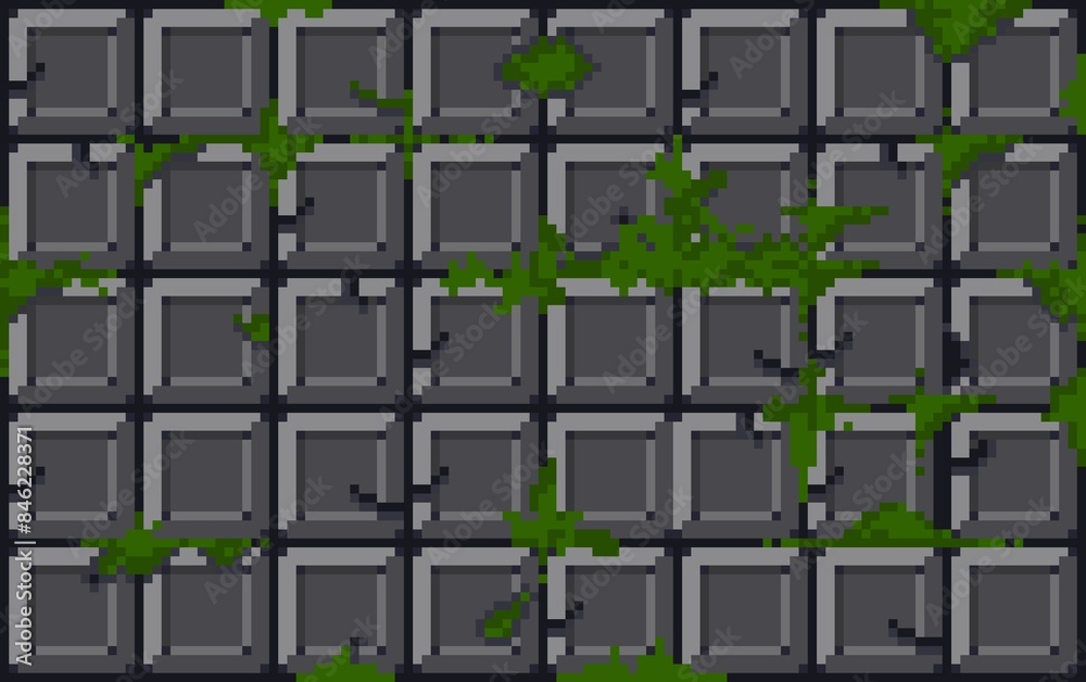 Pixel art dungeon, 2D ruined brick grey wall texture tileset design ...