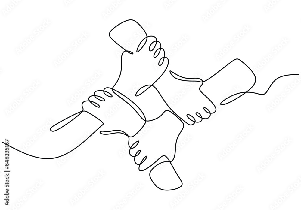 People unite their hands together continuous line drawing isolated ...