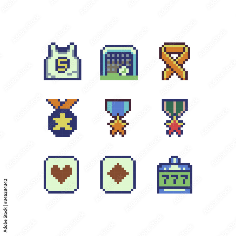 Sport pixel art style icons set, emoji. 8-bit sprite. Design for logo ...