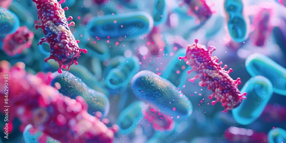 3D visual of different types of beneficial bacteria, including ...