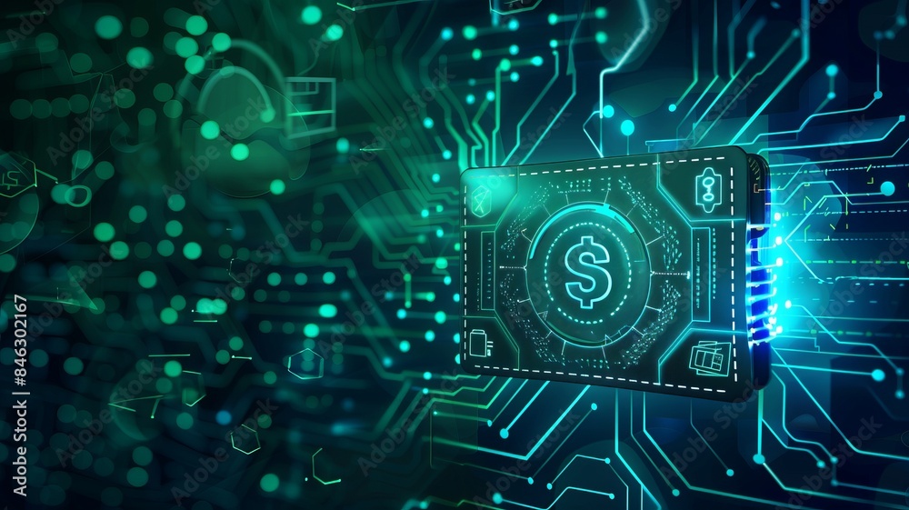 Futuristic digital wallet concept with circuit board and currency ...