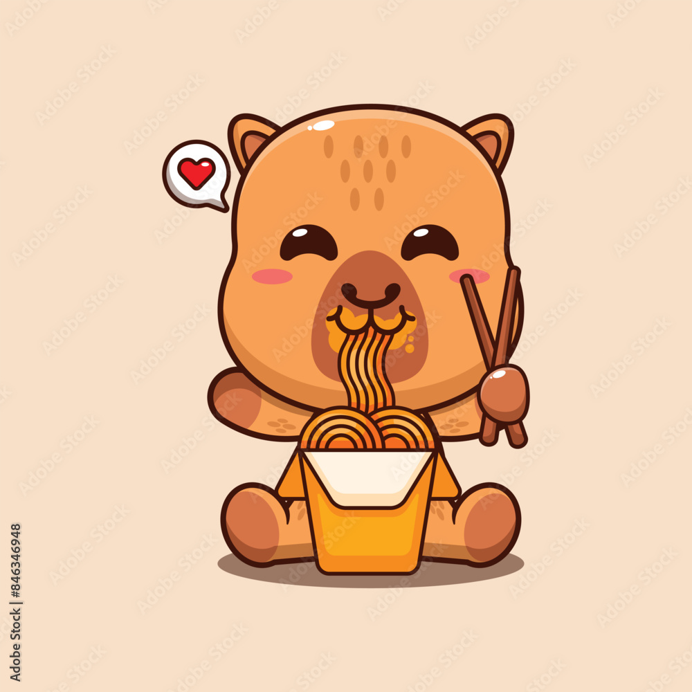 Cute capybara eating noodle cartoon vector illustration Stock Vector ...