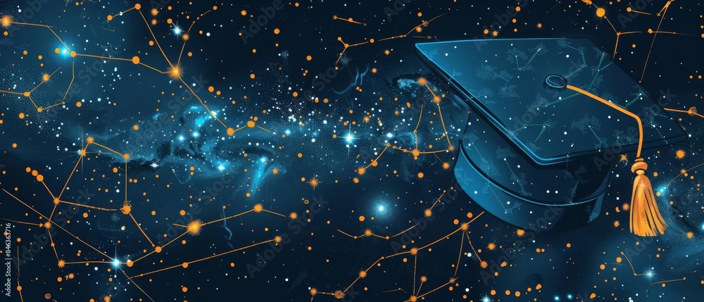 A personalized graduation cap patch showcasing a constellation map ...