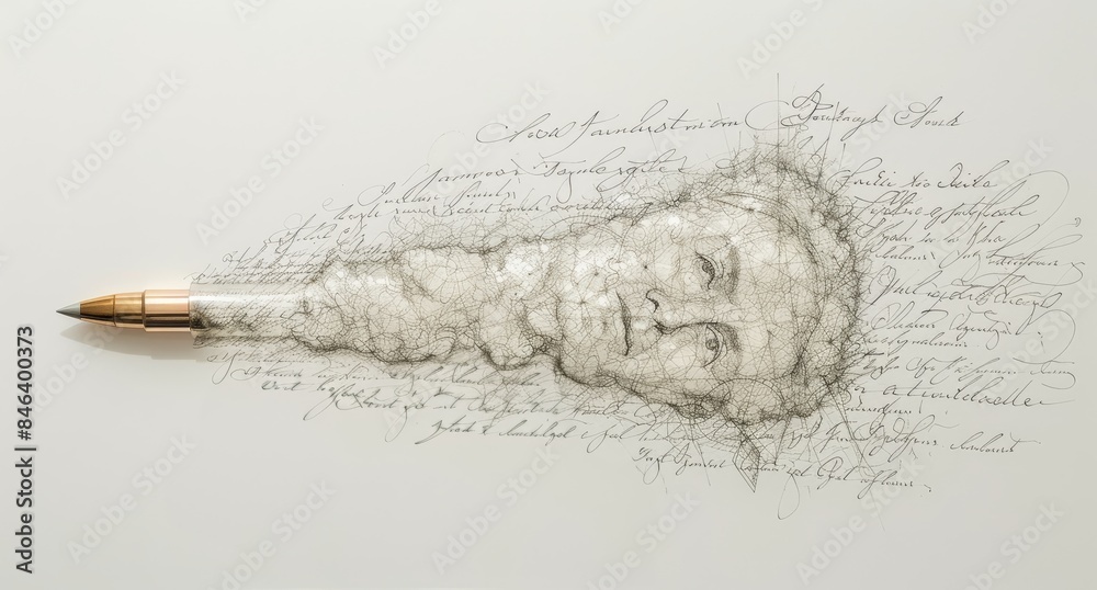 Bullet transforming into a detailed portrait sketch, blending art and ...