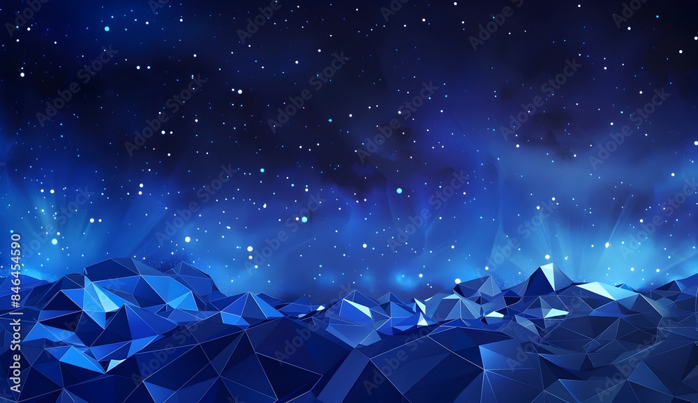 Abstract blue polygon background with shining lights and night sky with ...