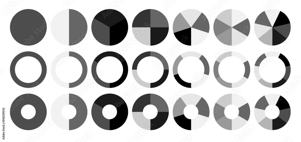 Segment infographic. Pie chart icons. 2,3,6,10,20 circle section graph ...