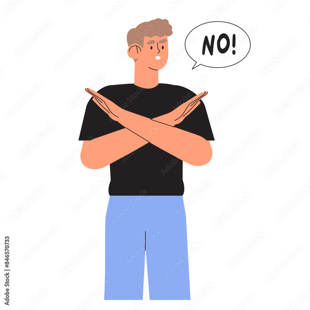 Frowned man with negative face expression saying no, showing denial ...