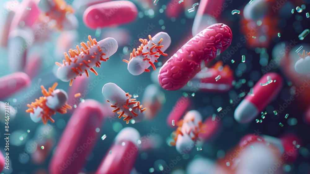 Сoncept of interaction between antibiotic and gut microbiome. 3d ...