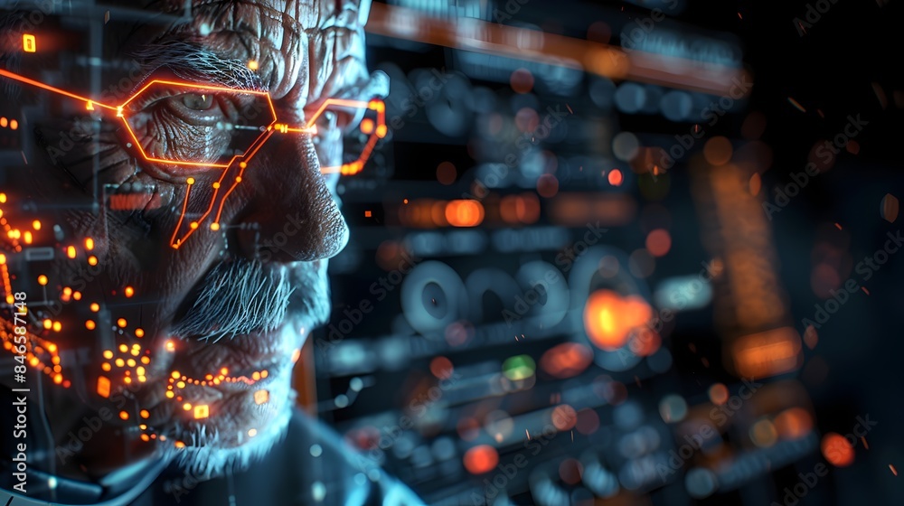 Resolute Veteran Military Commander Overseeing Strategic in Futuristic ...