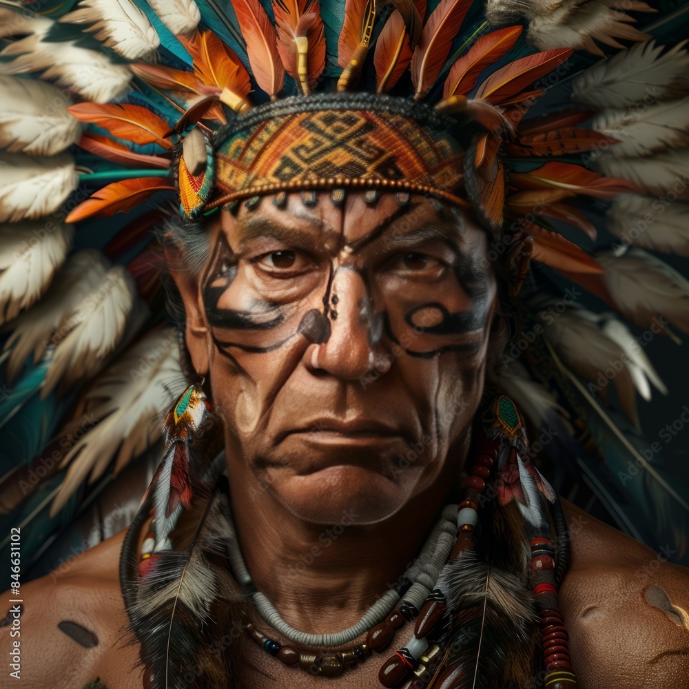 Tribal Warrior Chief Portrait, featuring tribal motifs and traditional ...
