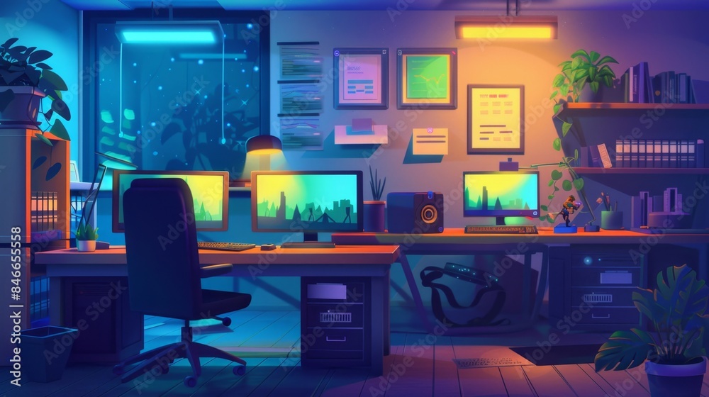 Creative Haven Indie Game Developer's Cozy Workspace with Blank ...