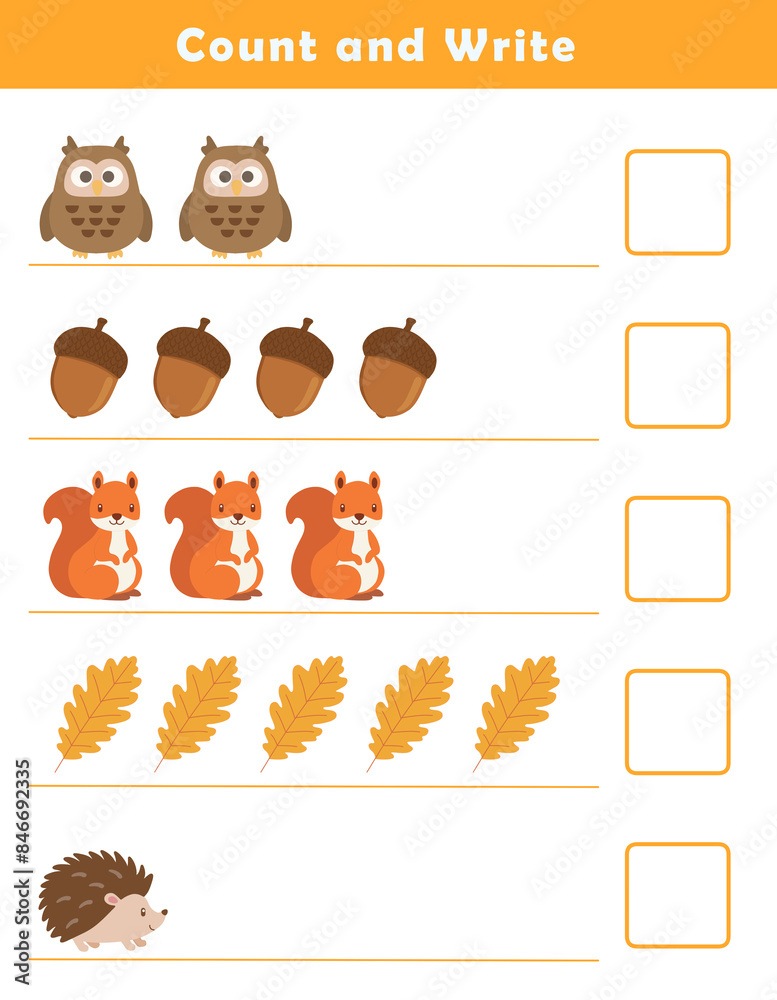 Count and write numbers 1-5. Counting objects worksheet for kids ...