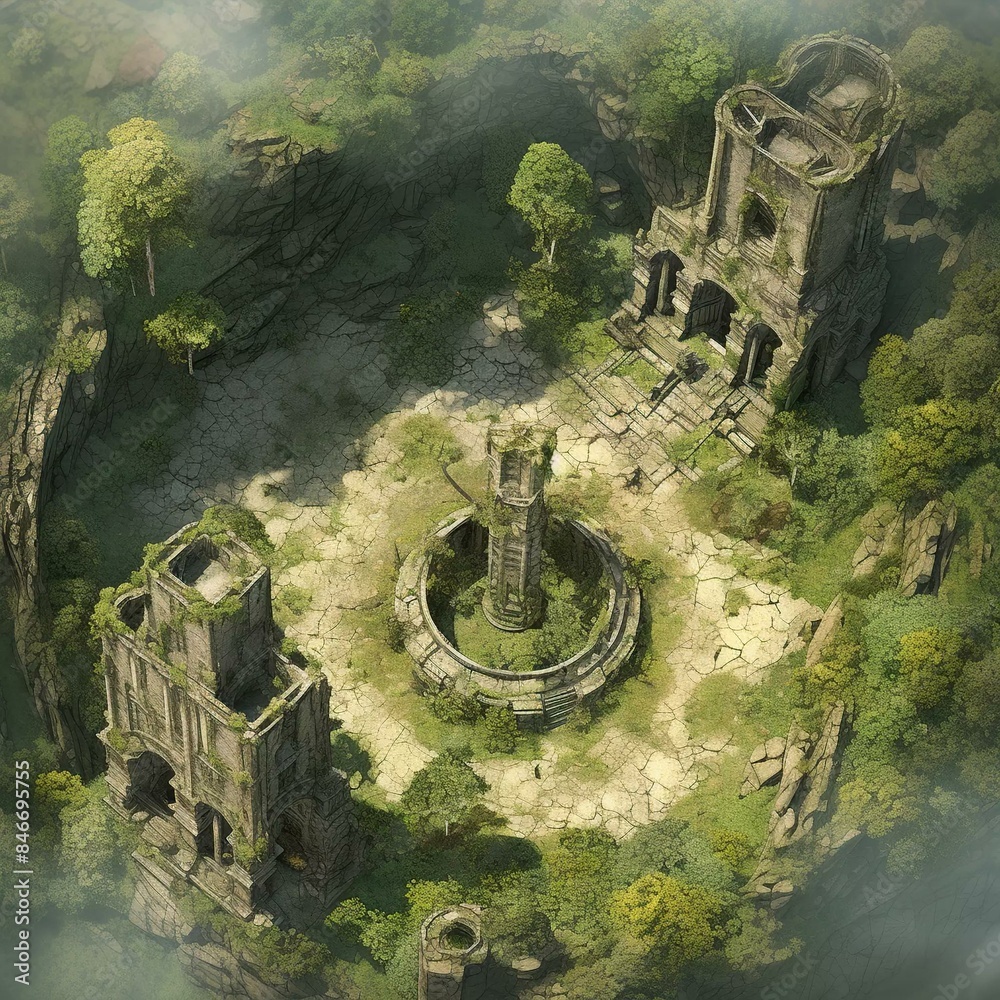 DnD Battlemap Ancient Tower Ruins in Heroic Fantasy Setting. Stock ...