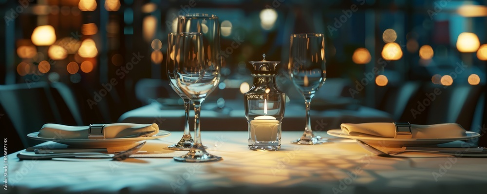 Restaurant table setting mockup with elegant cutlery and ambient ...