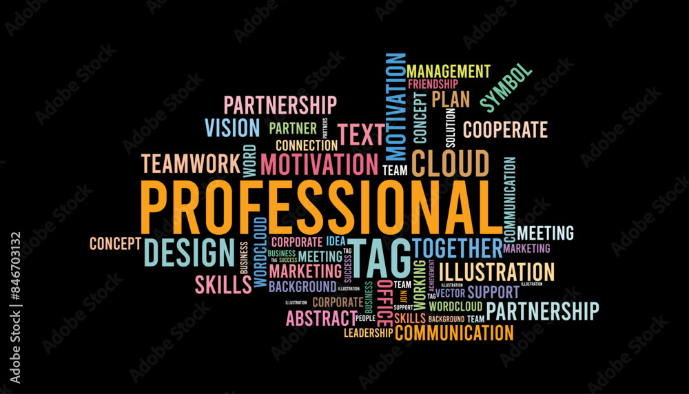 word cloud template Design on black background .Concept of profession ...
