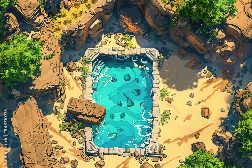 DnD Battlemap Desert Oasis Battlemap: Small desert oasis with palm ...