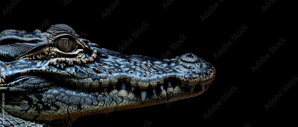 crocodile, with powerful jaws and menacing teeth, lurks near the water ...