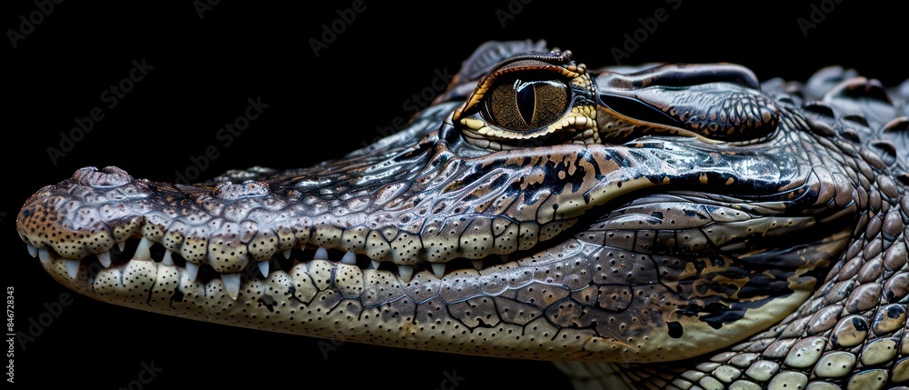 crocodile, with powerful jaws and menacing teeth, lurks near the water ...