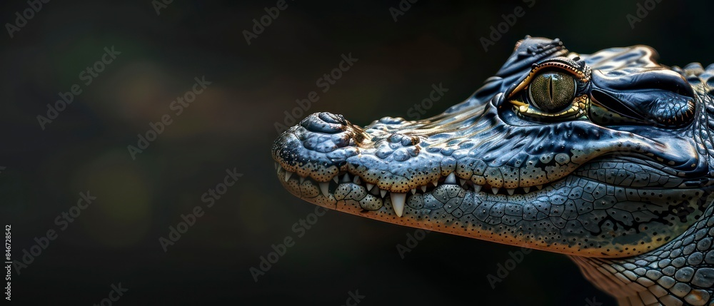 crocodile, with powerful jaws and menacing teeth, lurks near the water ...