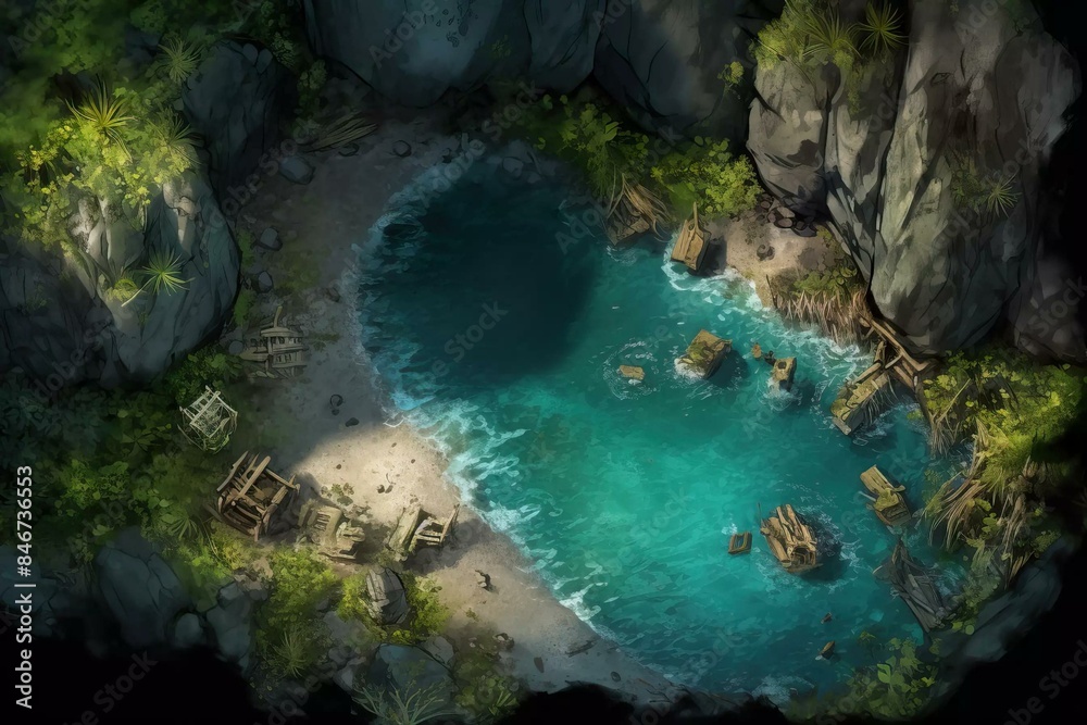 DnD Battlemap Hidden Coastal Grotto - A Secluded Cave Stock ...