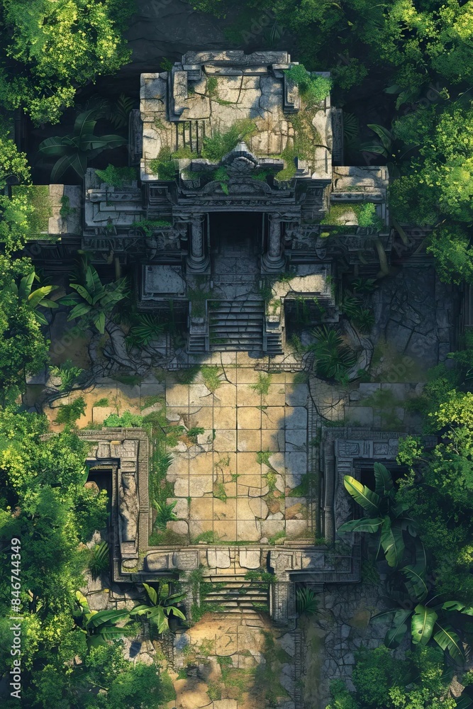 DnD Battlemap Jungle temple map with opened doors. Stock Illustration ...