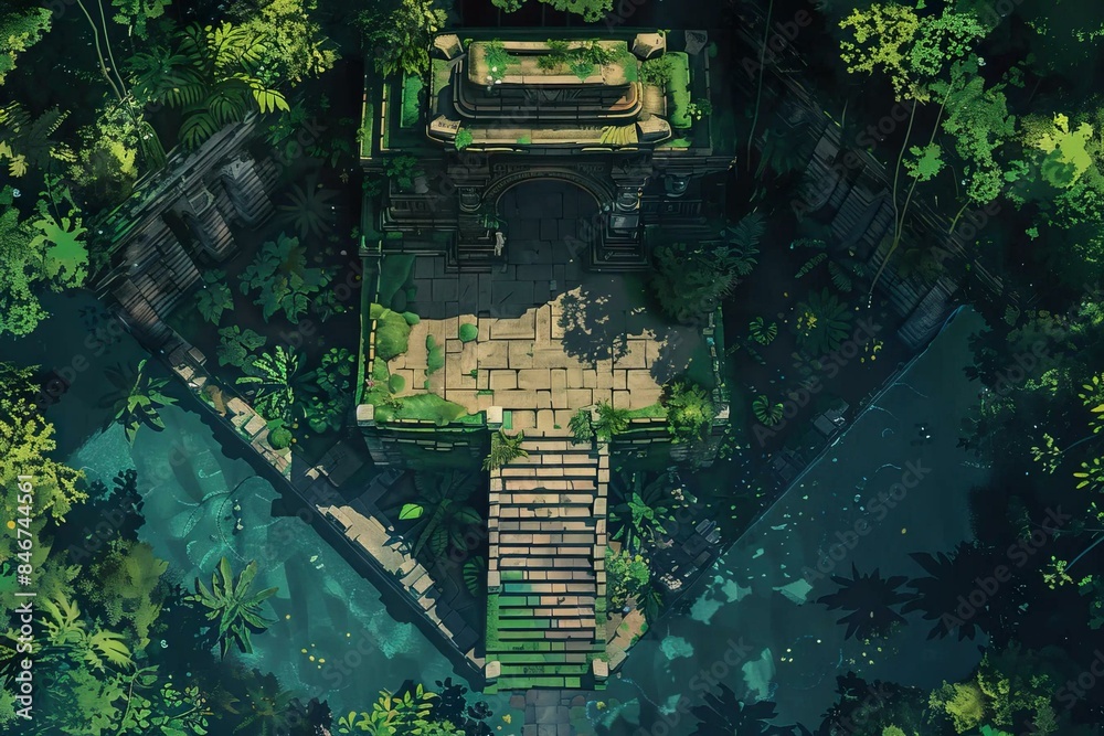 DnD Battlemap Jungle Temple Battle Map: Intricate ruins surrounded by lush vegetation. Stock ...