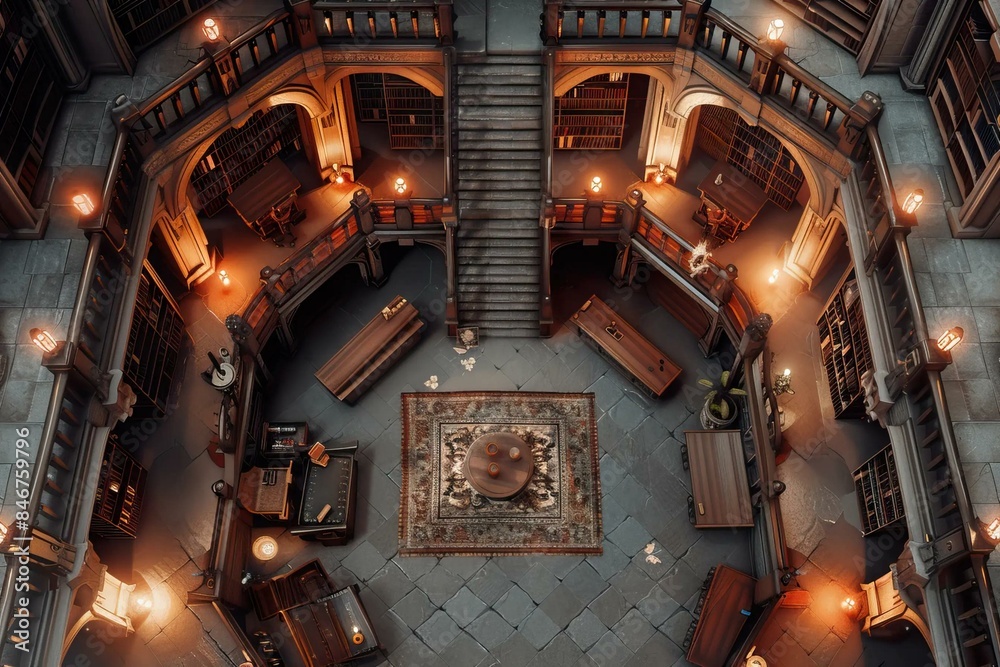 DnD Battlemap Mystic Library Battle Map: fantasy library with magical elements. Stock ...