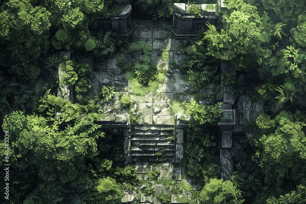 DnD Battlemap Overgrown Jungle Temple - Ancient - Image. Stock Illustration | Adobe Stock