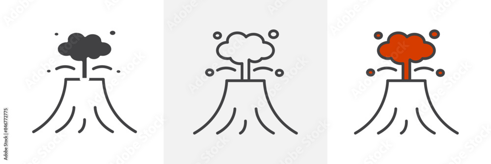 Volcanic Eruptions and Formations Icon Set. Mountainous Magma Vector ...