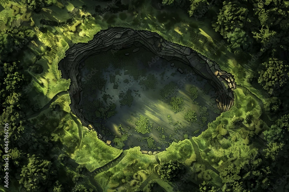 DnD Battlemap Swamp Hideout Battlemap - Schematic Overview: A detailed ...