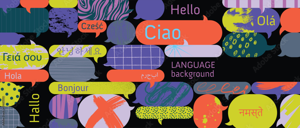 language learning banner background, learn foreign language online ...