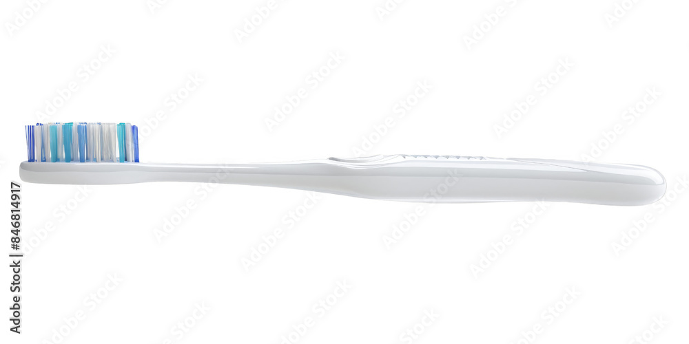 A white toothbrush with blue bristles, isolated on a white background ...