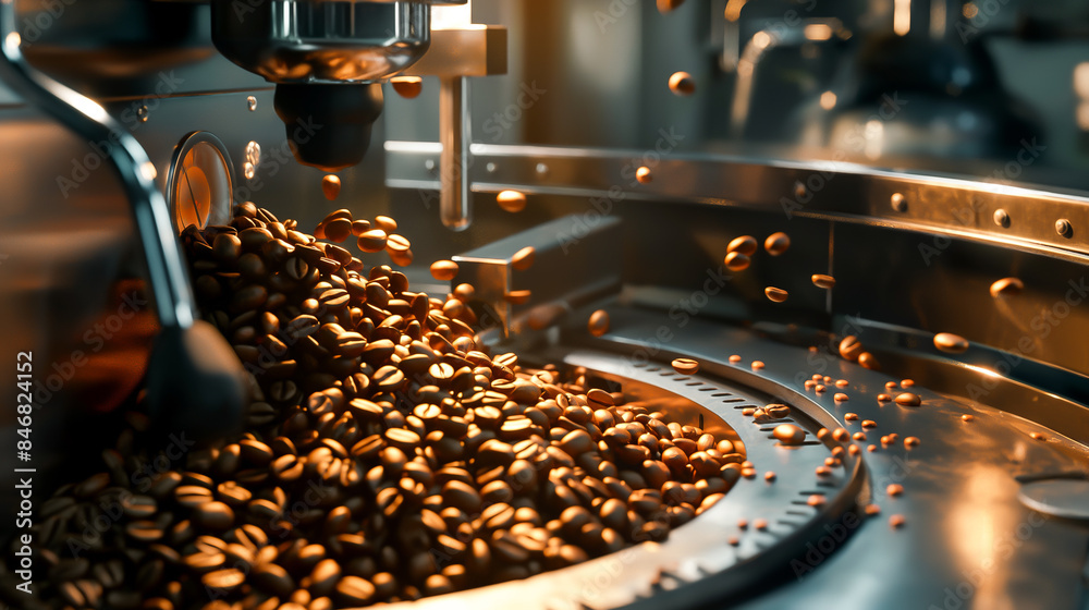 Professional coffee roaster working with modern automated roasting ...