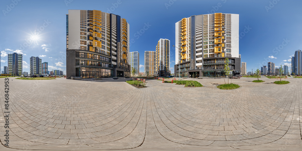 hdri 360 panorama near new skyscrapers and residential complex in full ...