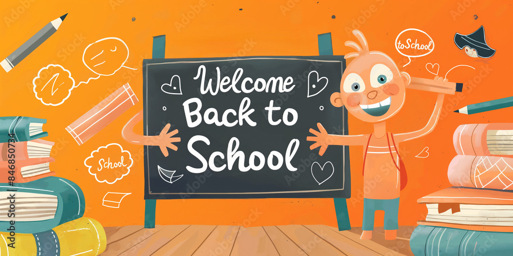 Welcome to School - Back to School Banner with Cartoon Character and ...