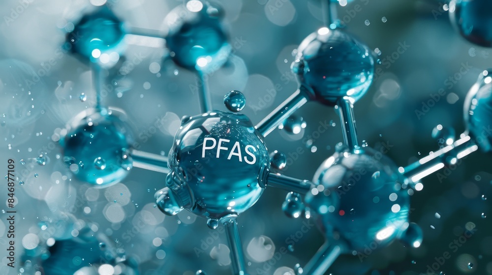 PFAS warning on chemical molecule structure, pollution and health risks ...
