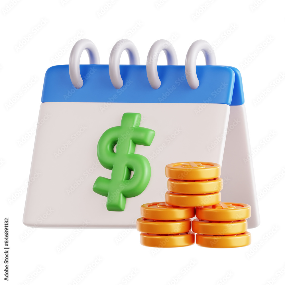 calendar with dollar symbol and gold coin money stack for financial ...